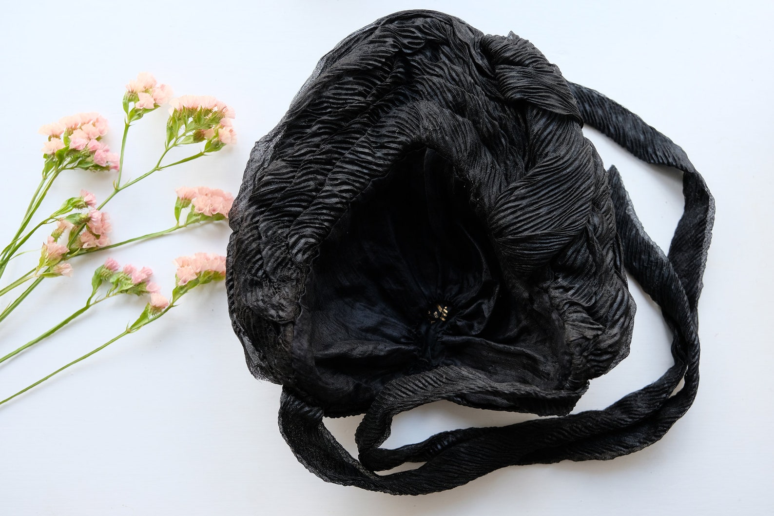 Antique Victorian Crepe Silk Black Mourning Bonnet Hat, Child or Adult ...