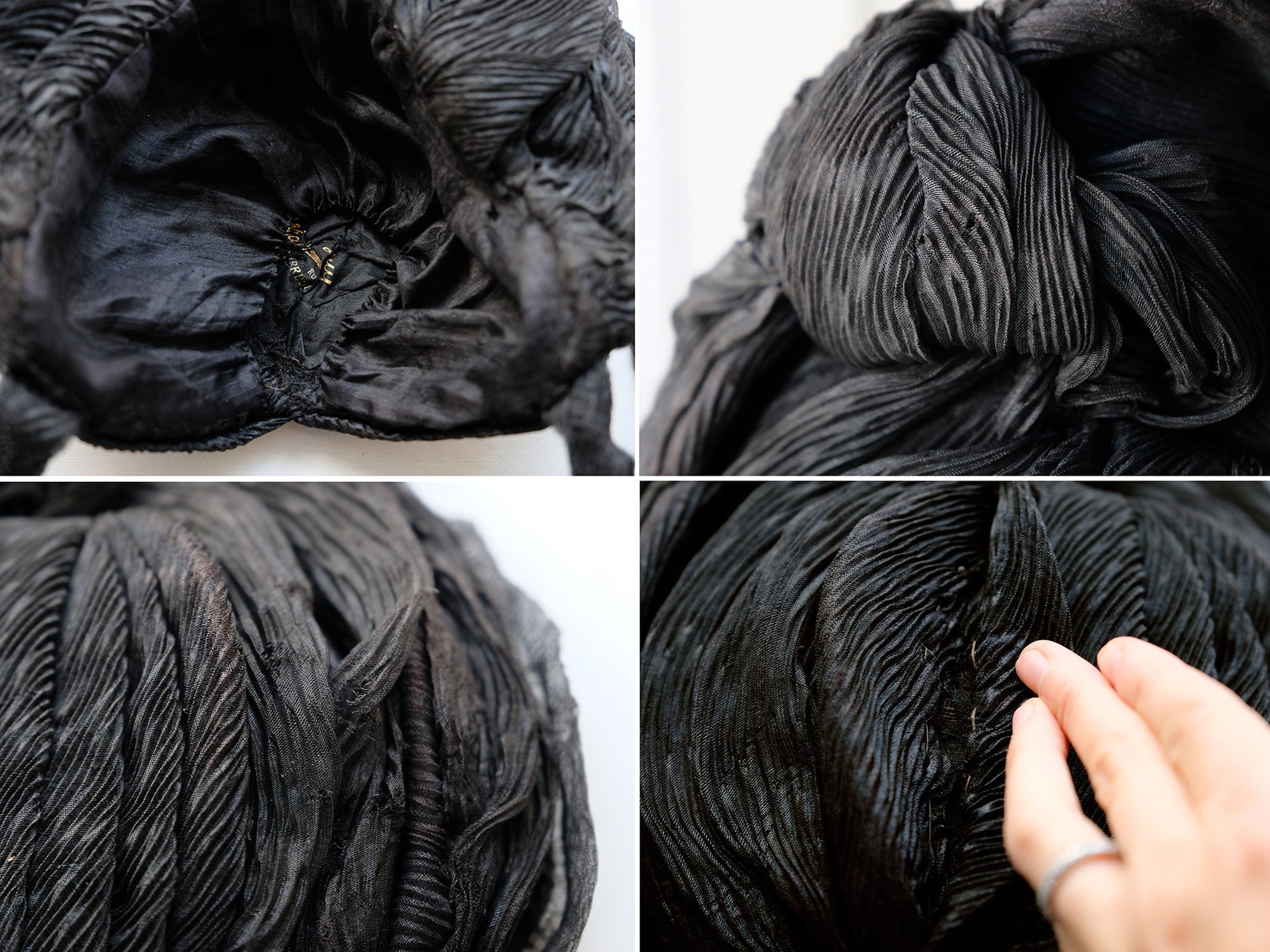 Antique Victorian Crepe Silk Black Mourning Bonnet Hat, Child or Adult ...