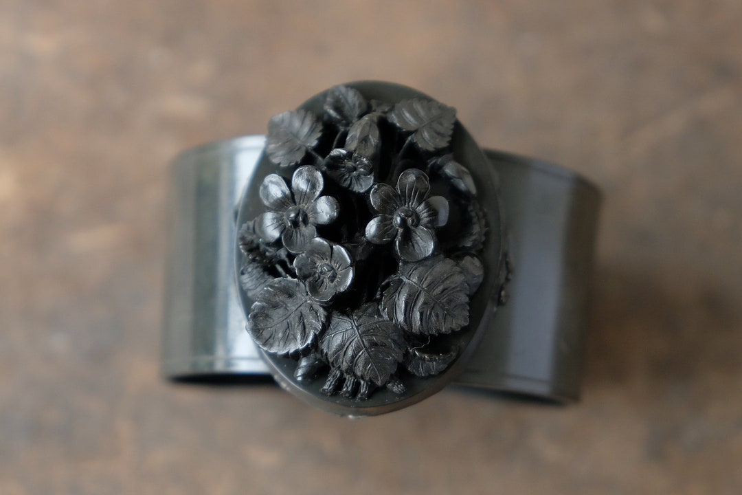 Victorian Vulcanite Mourning Bangle, Cuff Bracelet, Forget Me Not ...