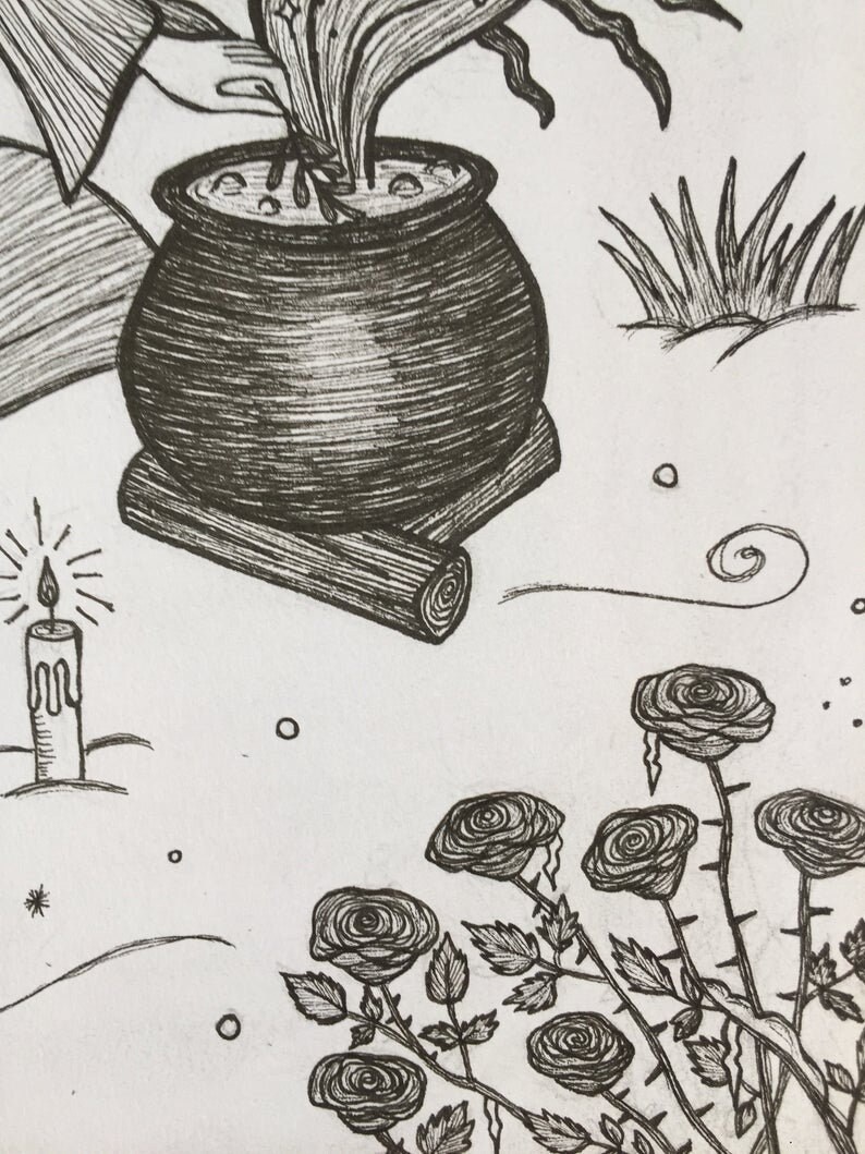 Witch of the Winter Woods Pen & Ink Print 5x7 Wiccan Art Witch | Etsy