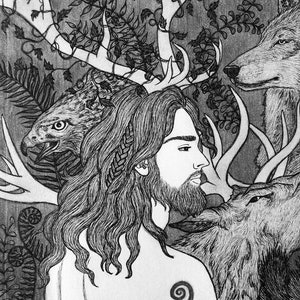 Cernunnos, Lord of Wild Things 5x7 the Horned One Pan Celtic God of ...