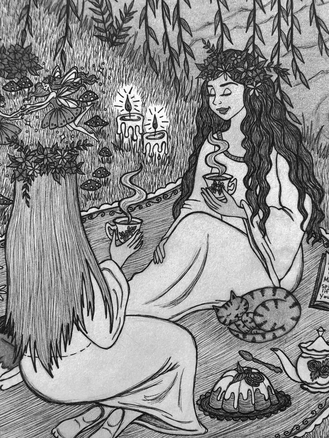 A Midsummer's Eve Tea Party 8x10 Litha Summer Solstice Fairies Fae Folk ...
