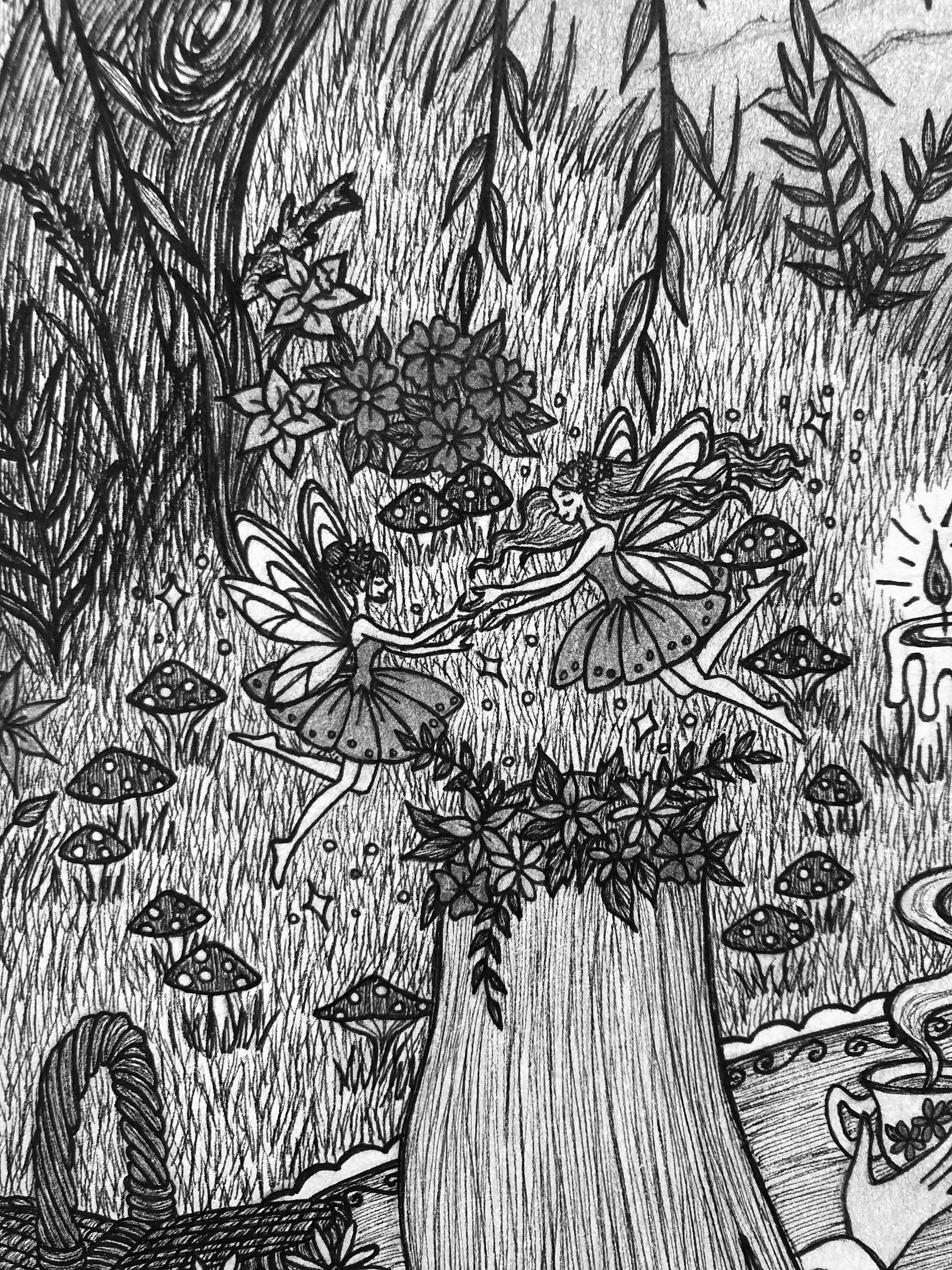 A Midsummer's Eve Tea Party 8x10 Litha Summer Solstice Fairies Fae Folk ...