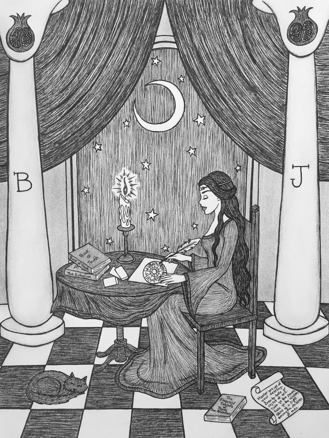 Inner High Priestess Pen & Ink Print 5x7 Divine Feminine Intuition ...
