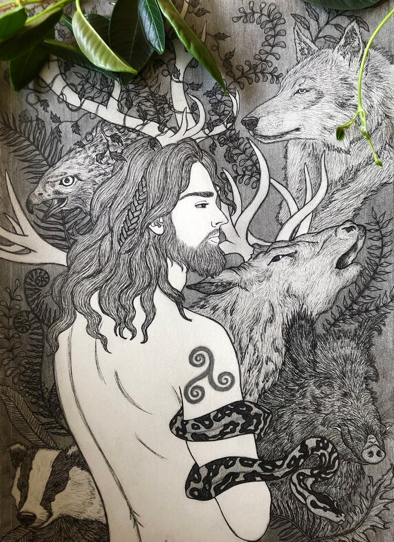 Cernunnos, Lord of Wild Things 5x7 the Horned One Pan Celtic God of ...