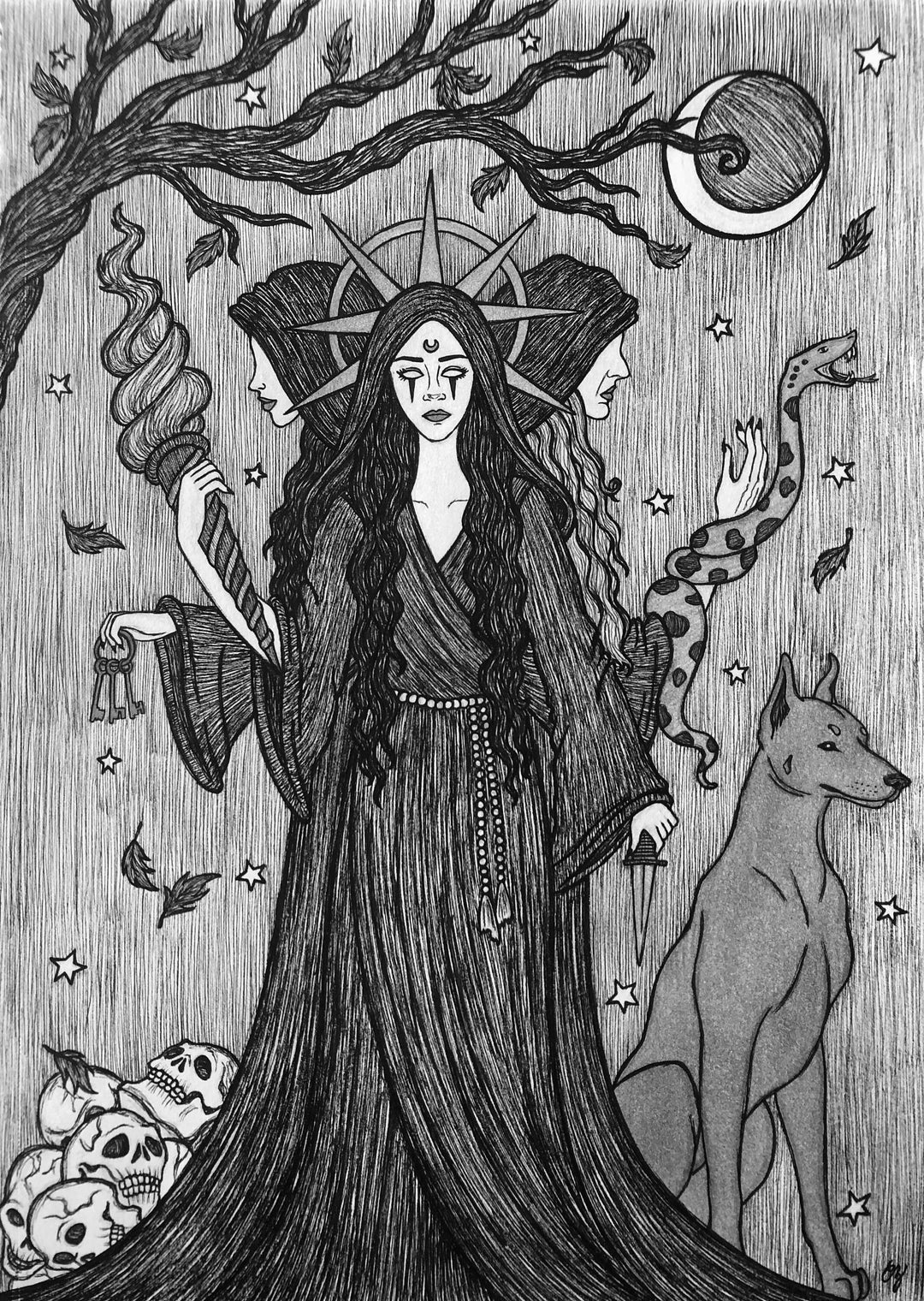 Hecate, Torchbearer of Truth 8x10 Pen & Ink Greek Goddess of Crossroads ...