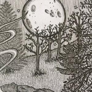 Rewilding With Grandmother Moon Pen Ink 5x7 She-wolf Wicca Witchy Wolf ...