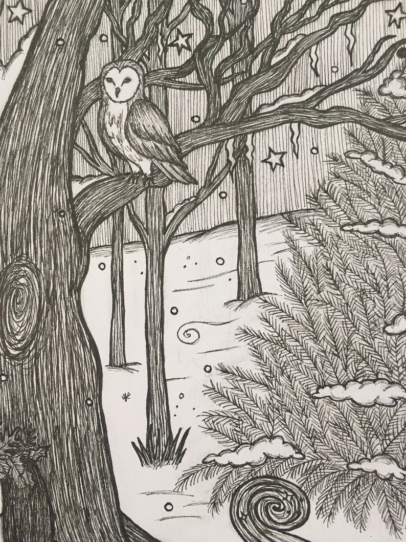 Witch of the Winter Woods Pen & Ink Print 5x7 Wiccan Art Witch | Etsy