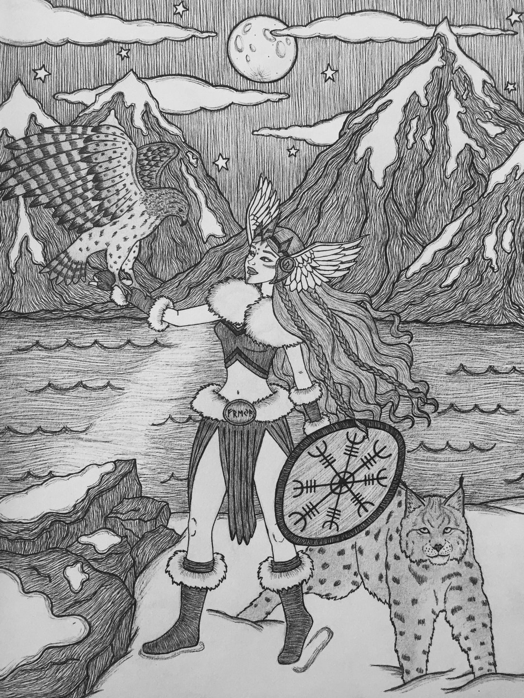 Lady of Love and War Pen & Ink Print 8x10 Freyja Norse Goddess Beauty ...