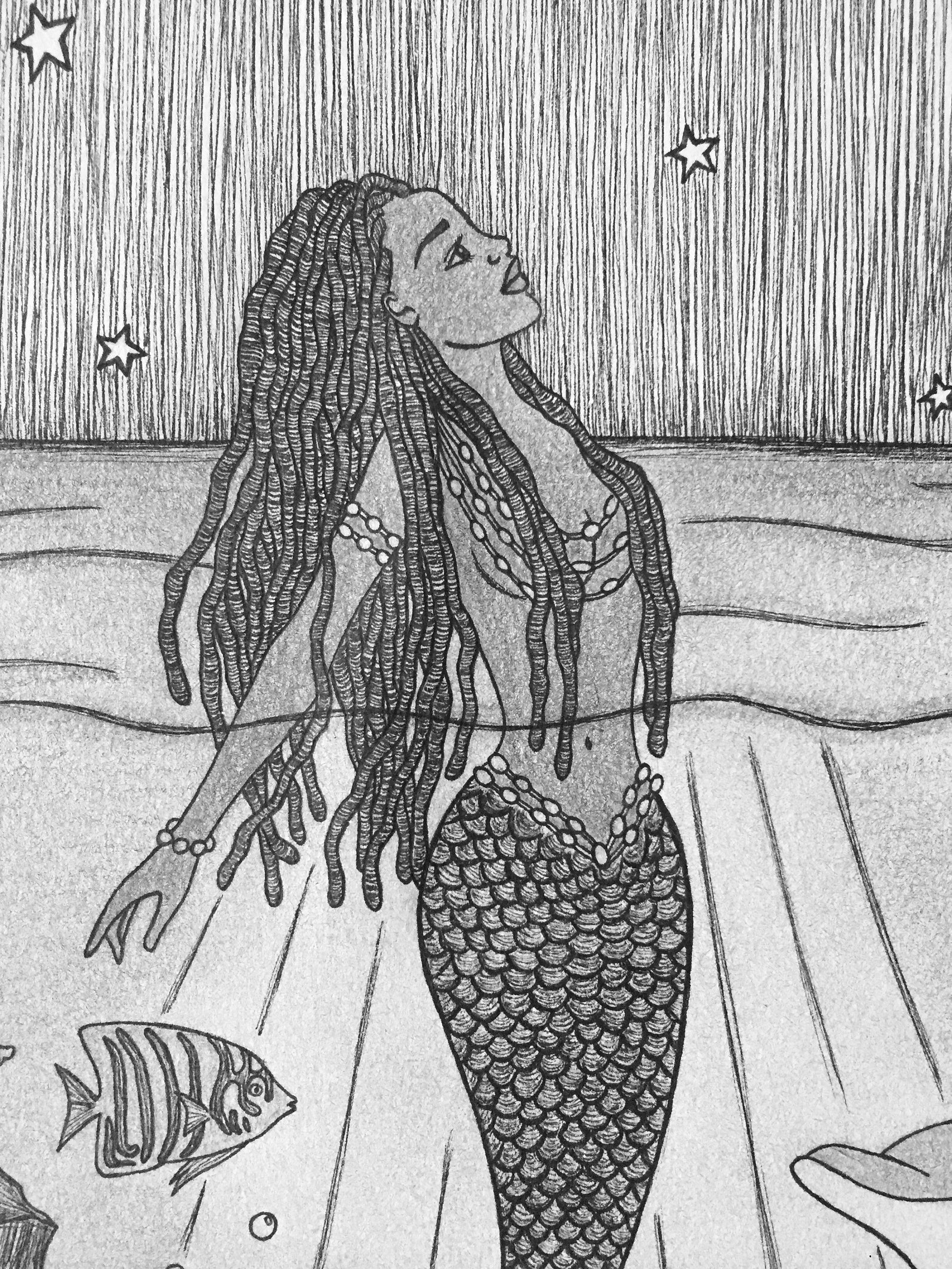 Yemaya Mother Of All Pen & Ink Print 8x10 Mermaid Goddess Yemoja Orisha ...