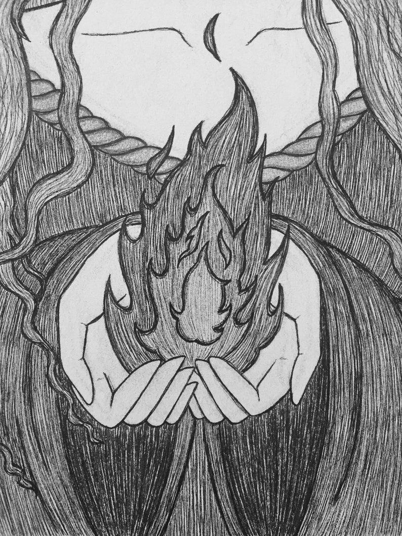 Brigid Goddess of the Eternal Flame 8x10 Pen Ink Print Celtic Goddess ...