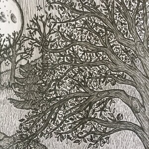 Rewilding With Grandmother Moon Pen Ink 5x7 She-wolf Wicca Witchy Wolf ...