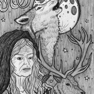 The Cailleach, Queen of Winter 5x7 Pen & Ink Veiled One Crone Hag Wise ...