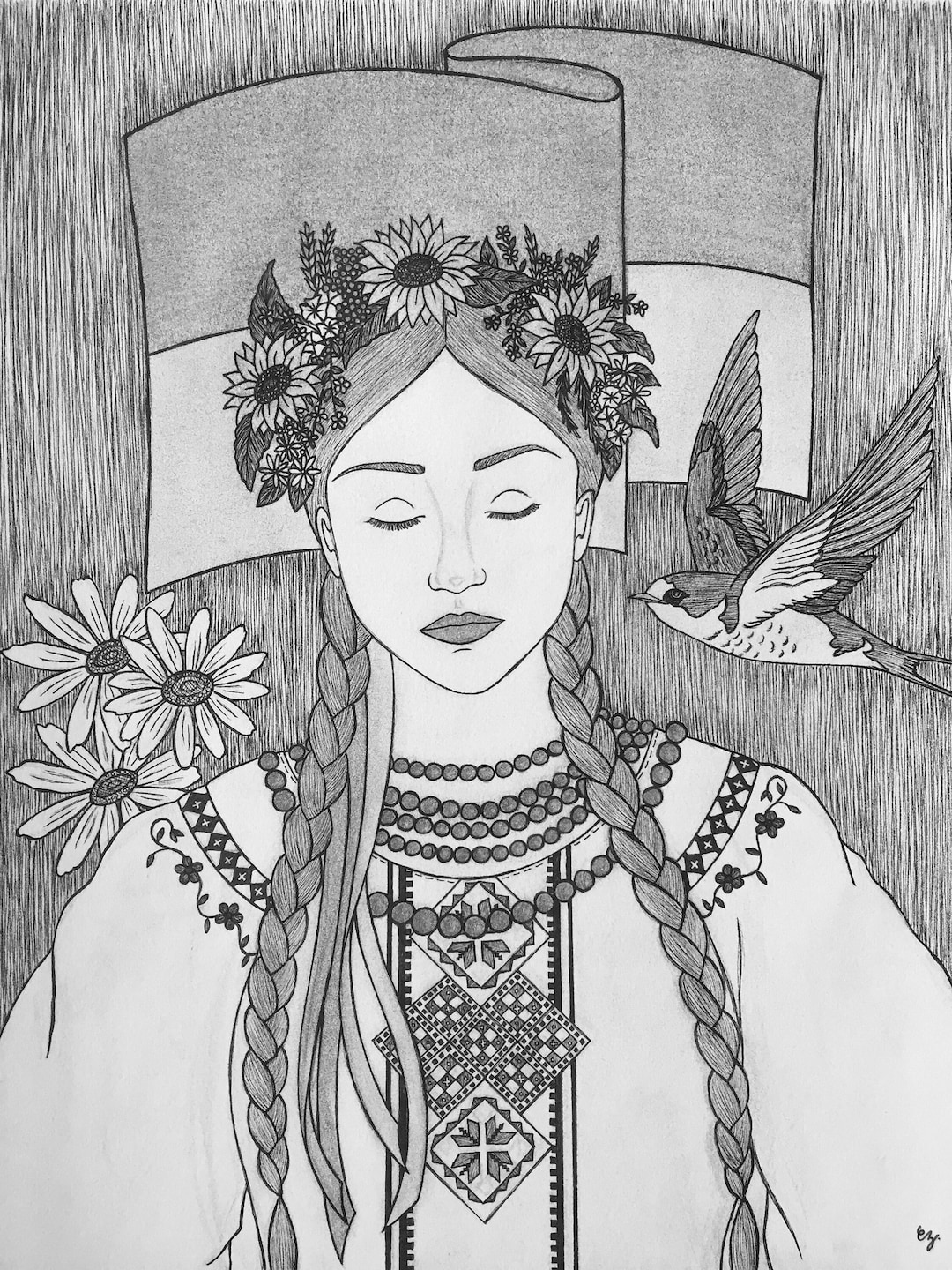 Vesna's Victory 8x10 Pen Ink Print Goddess of Spring Rebirth Ukraine ...