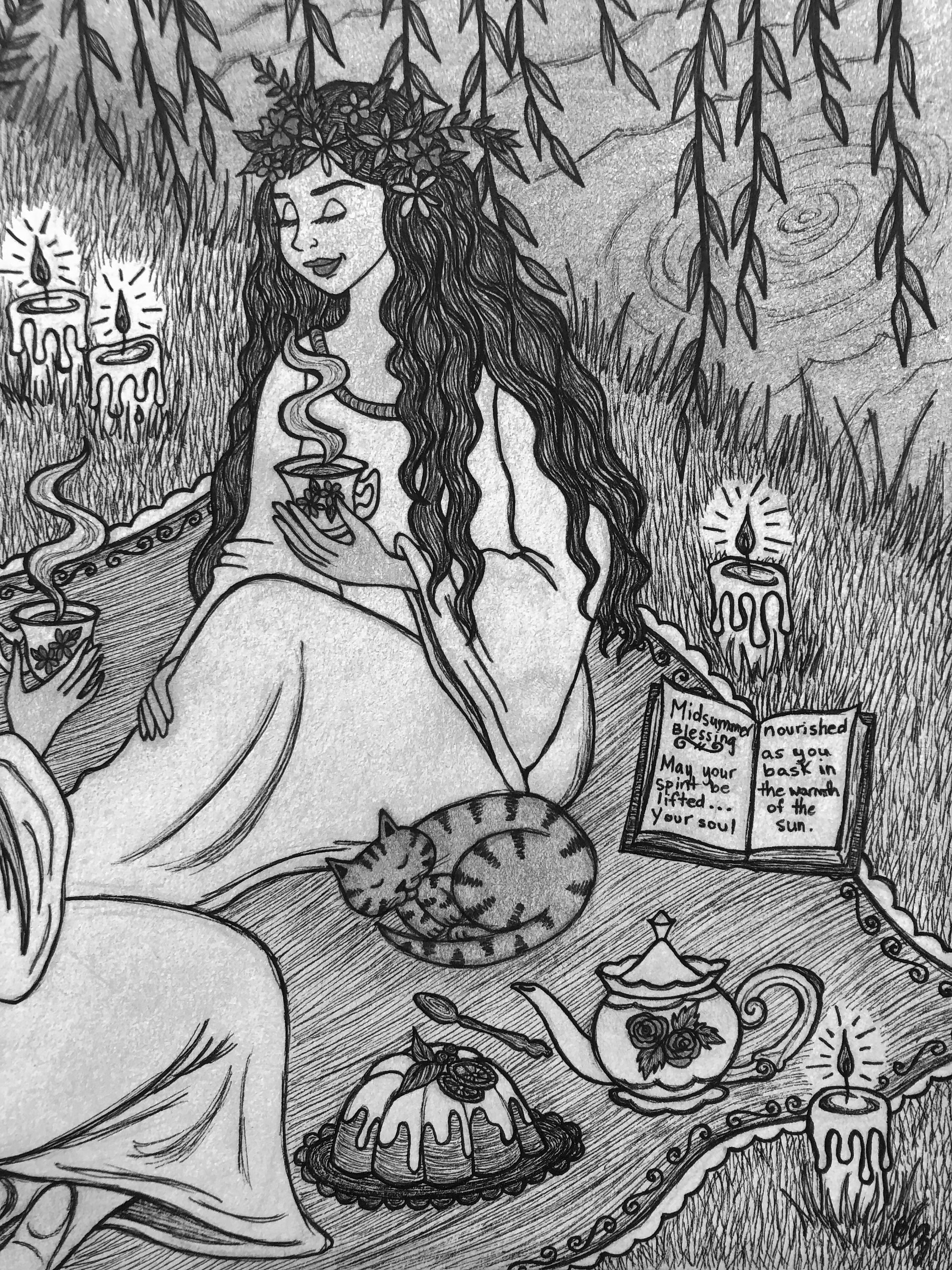 A Midsummer's Eve Tea Party 8x10 Litha Summer Solstice Fairies Fae Folk ...
