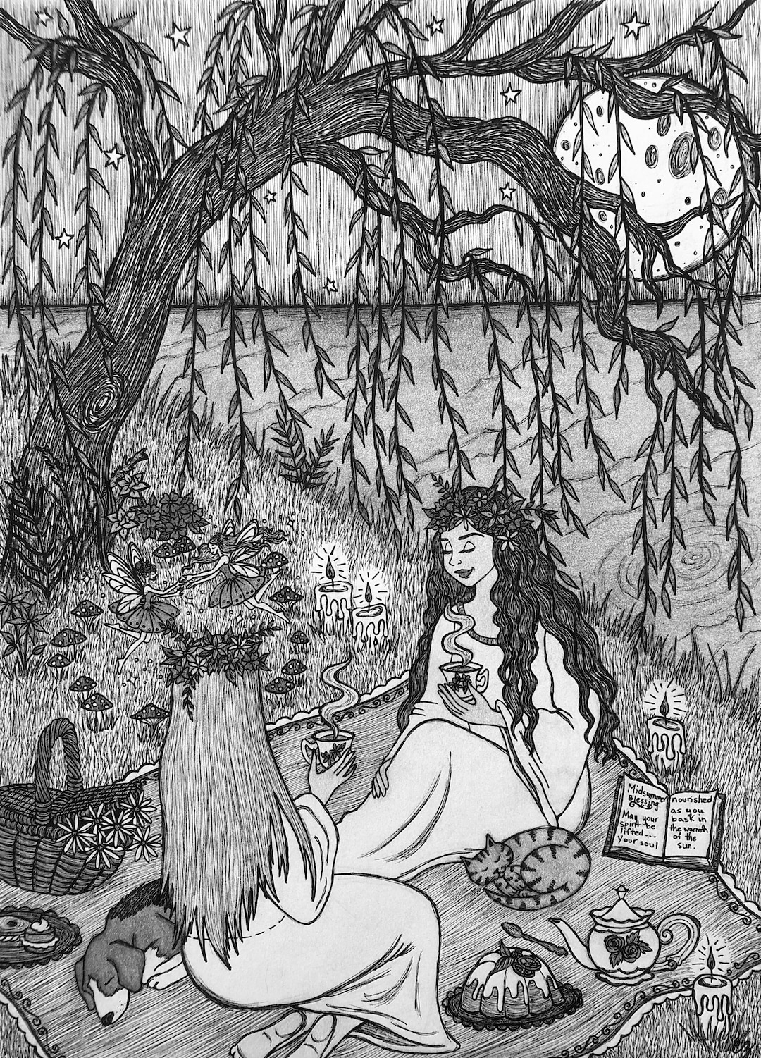 A Midsummer's Eve Tea Party 5x7 Litha Summer Solstice Fairies Fae Folk ...