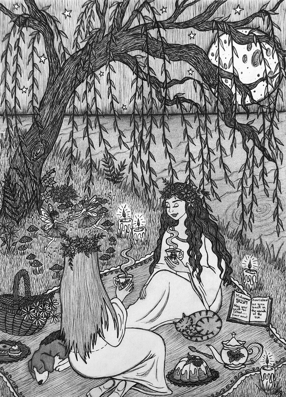 A Midsummer's Eve Tea Party 8x10 Litha Summer Solstice Fairies Fae Folk ...