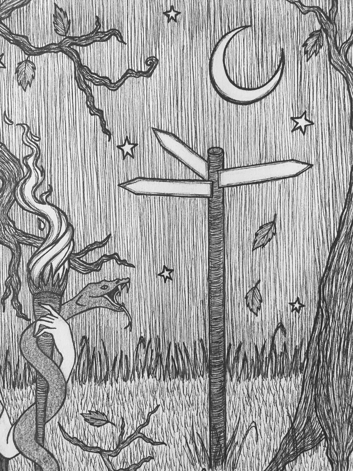 Hekate Queen Of The Crossroads Pen & Ink Print 5x7 Goddess | Etsy