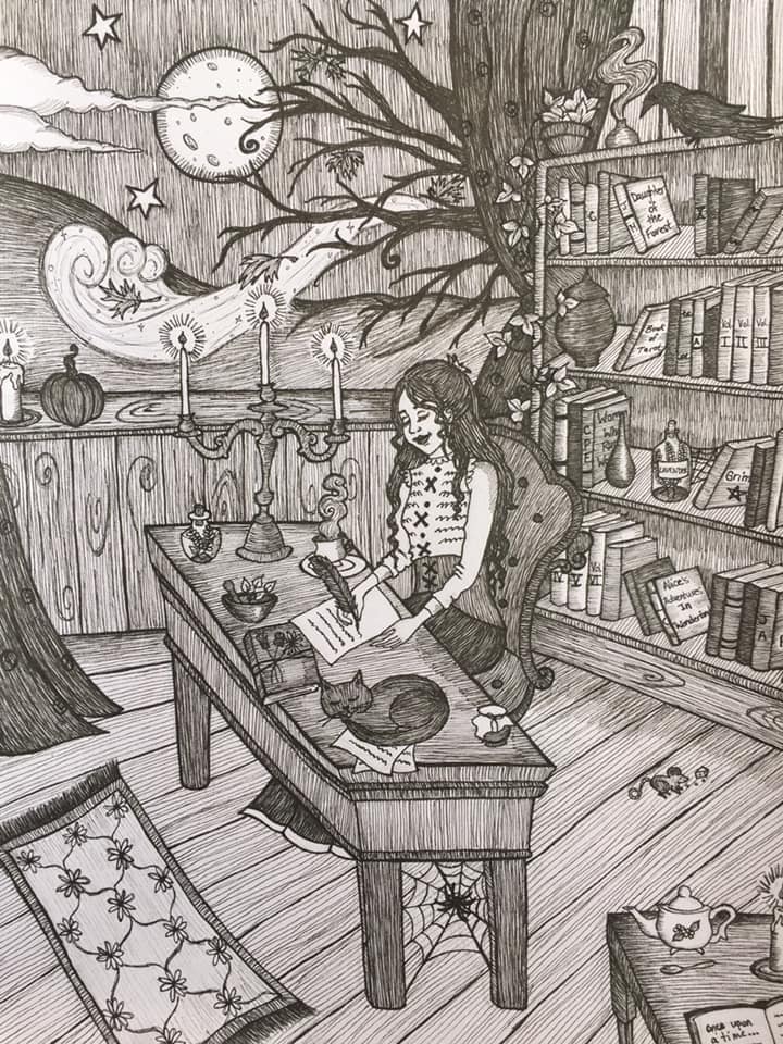 Moon Goddess Magick Pen Ink Print 8x10 Wiccan Art Witch Autumn | Etsy