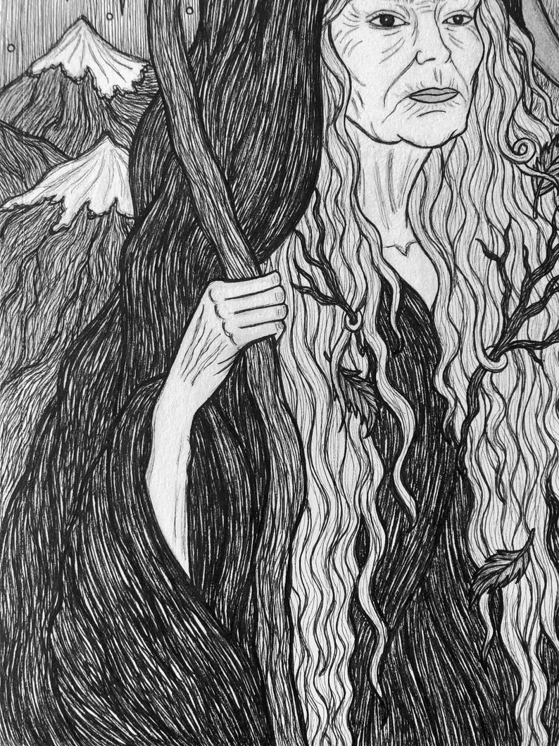 The Cailleach, Queen of Winter 5x7 Pen & Ink Veiled One Crone Hag Wise ...