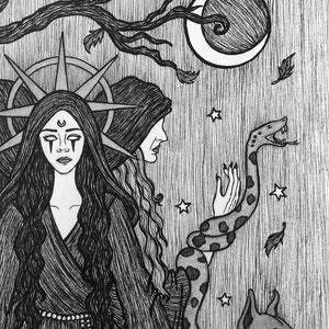 Hecate, Torchbearer of Truth 8x10 Pen & Ink Greek Goddess of Crossroads ...