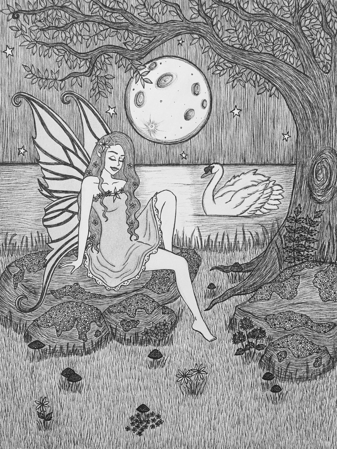 Aine The Faery Queen Pen & Ink Print 5x7 Celtic Irish Fae Goddess Love ...