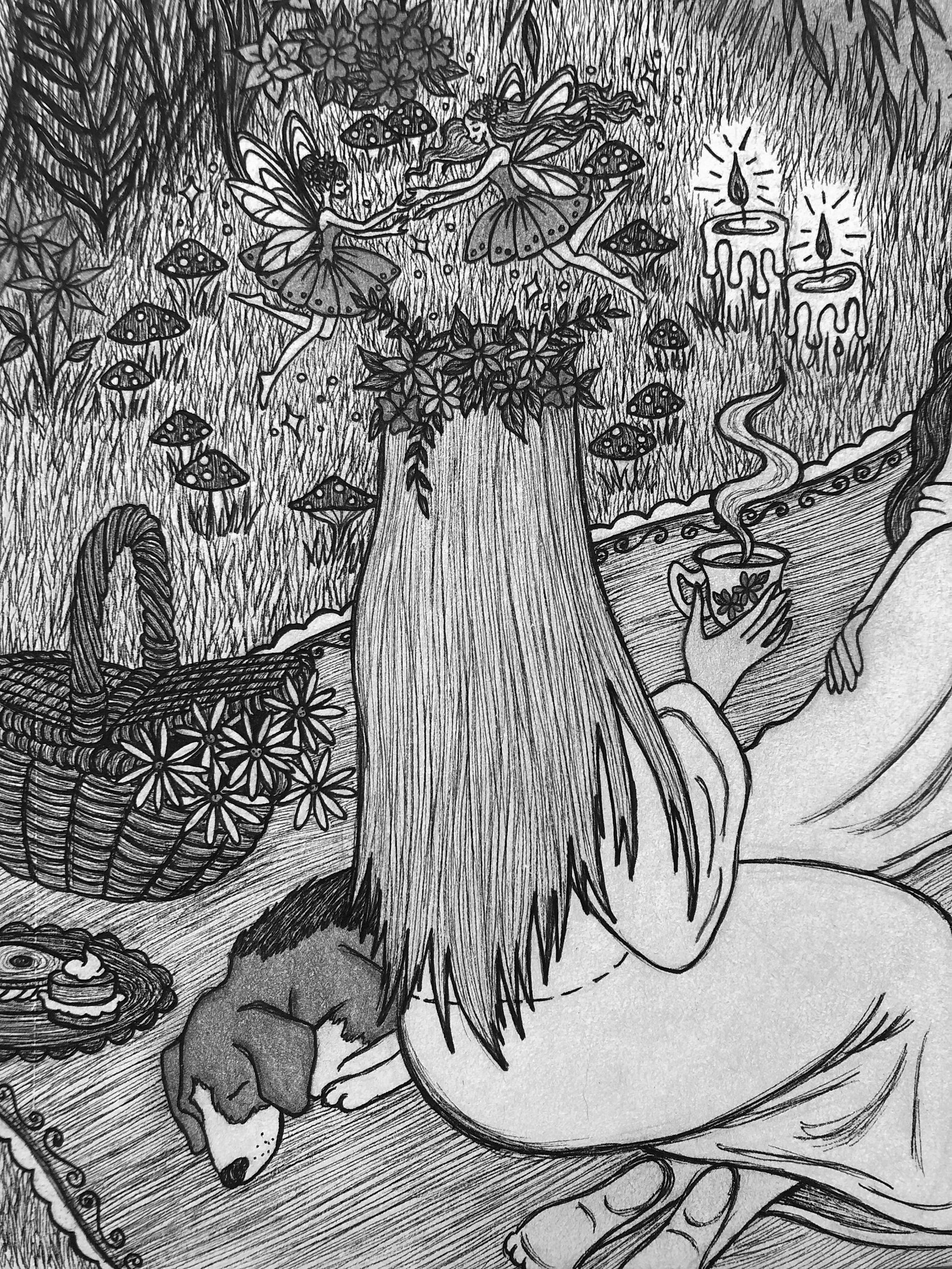 A Midsummer's Eve Tea Party 8x10 Litha Summer Solstice Fairies Fae Folk ...