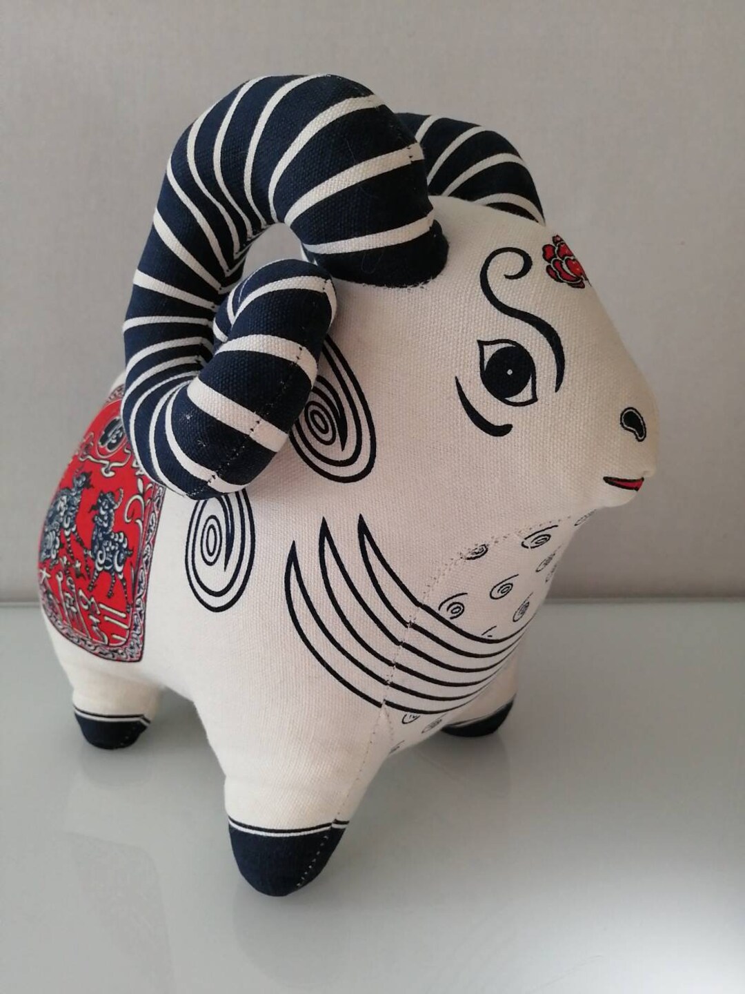 Vintage White, Blue and Red Stuffed Animal, Buluo Asian Chinese Zodiac ...