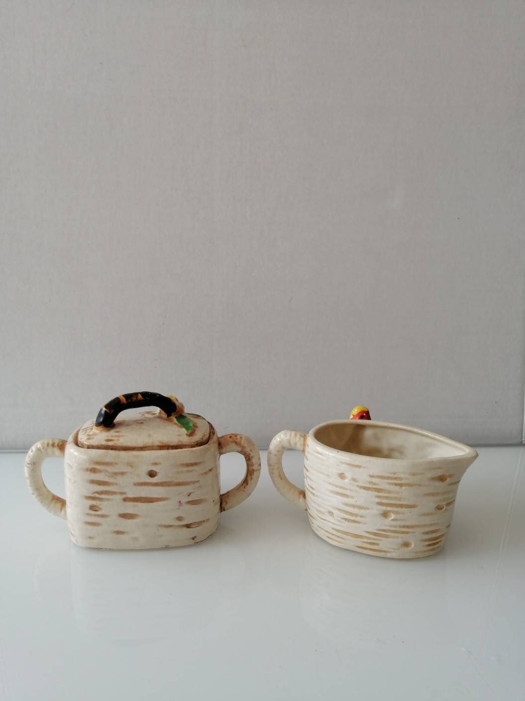 Sugar Bowl and Creamer Set With Tropical Parrot Exotic Bird3 - Etsy
