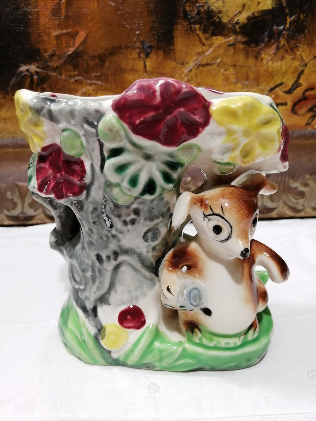 Vintage Shafford Ceramic Planter, Floral Mouse Tree Trunk, Made in ...