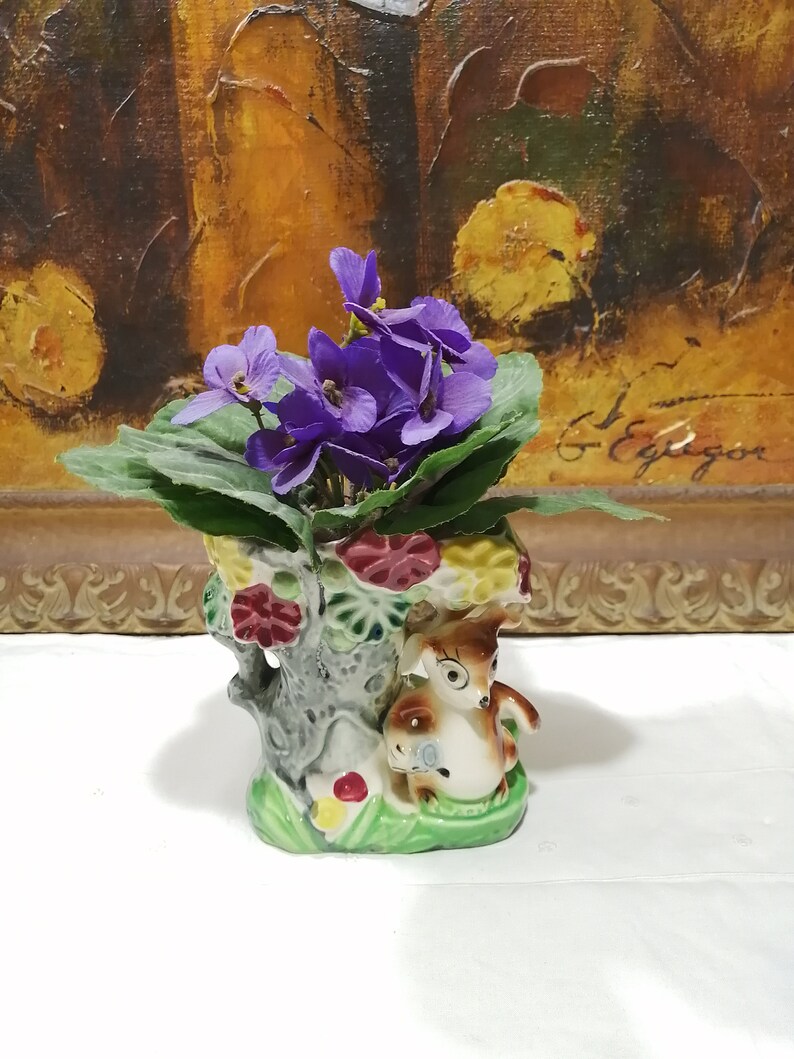 Vintage Shafford Ceramic Planter, Floral Mouse Tree Trunk, Made in ...
