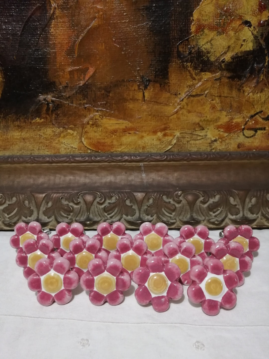 A Set of Pink Flower Ceramic Knobs, Drawer Pull Out Knobs, Shabby Chic Cottage, Bedroom Dresser ...