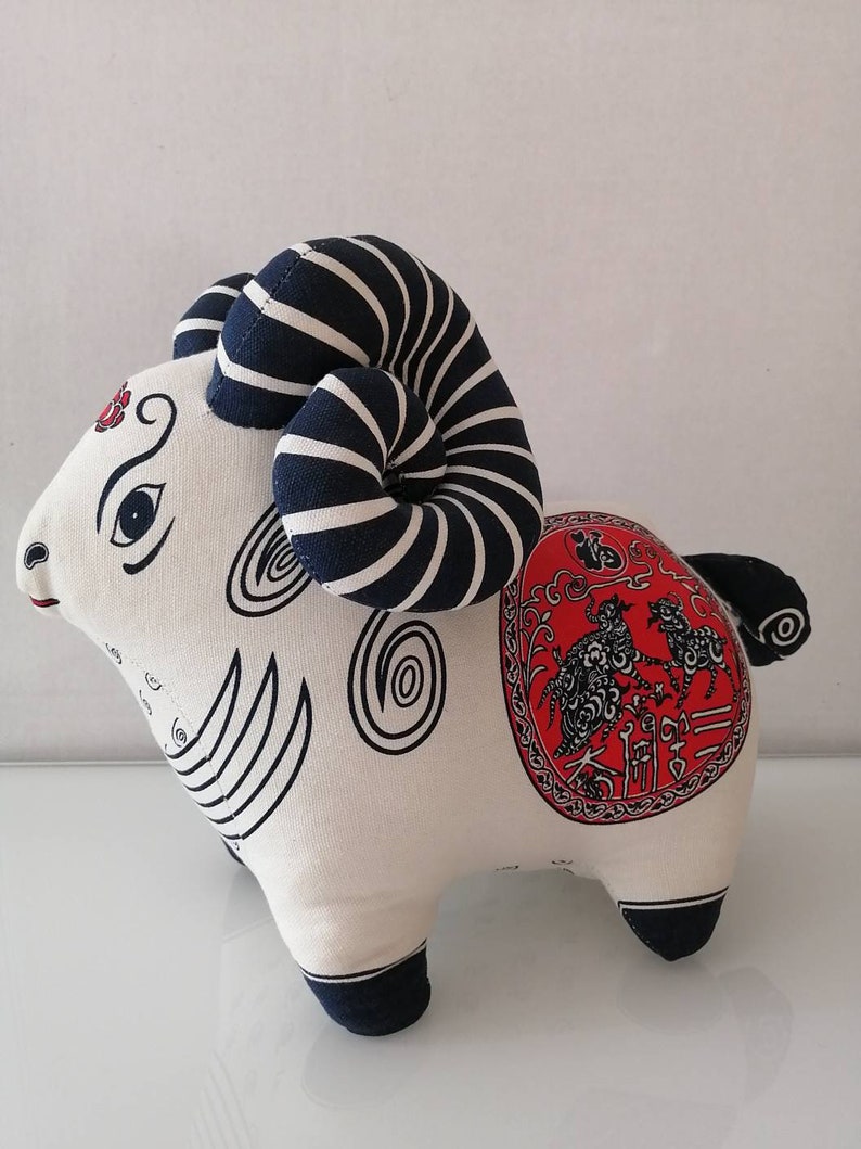 Vintage White, Blue and Red Stuffed Animal, Buluo Asian Chinese Zodiac ...
