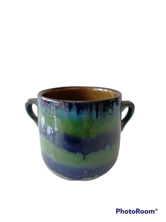 Vulcania Italian Pottery Pot Crock Handles Terracotta Blue - Etsy