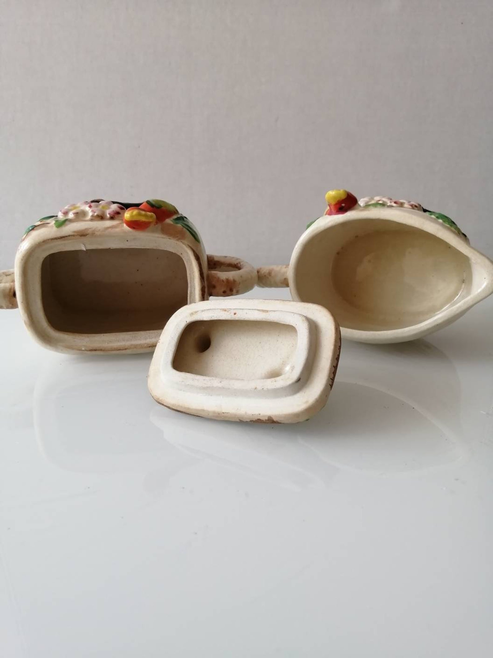 Sugar Bowl and Creamer Set With Tropical Parrot Exotic Bird3 - Etsy