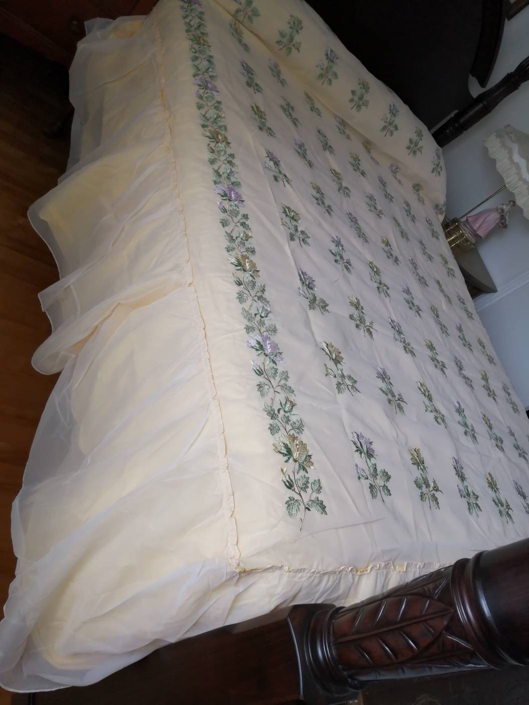 Vintage Embroidered Yellow Bedspread Floral Bedspread With | Etsy