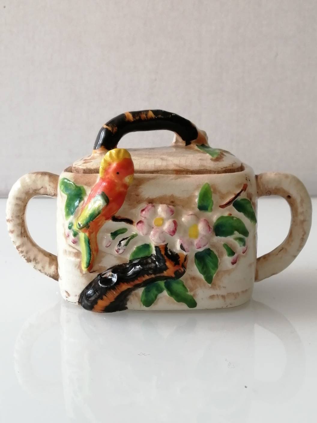 Sugar Bowl and Creamer Set With Tropical Parrot Exotic Bird3 - Etsy
