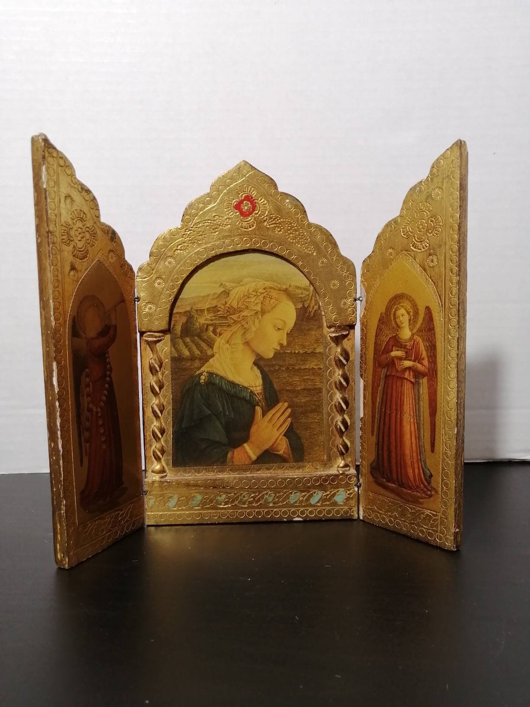Vtg-catholic Italian Triptych of Virgin Mary, Guardian Angels, Praying ...