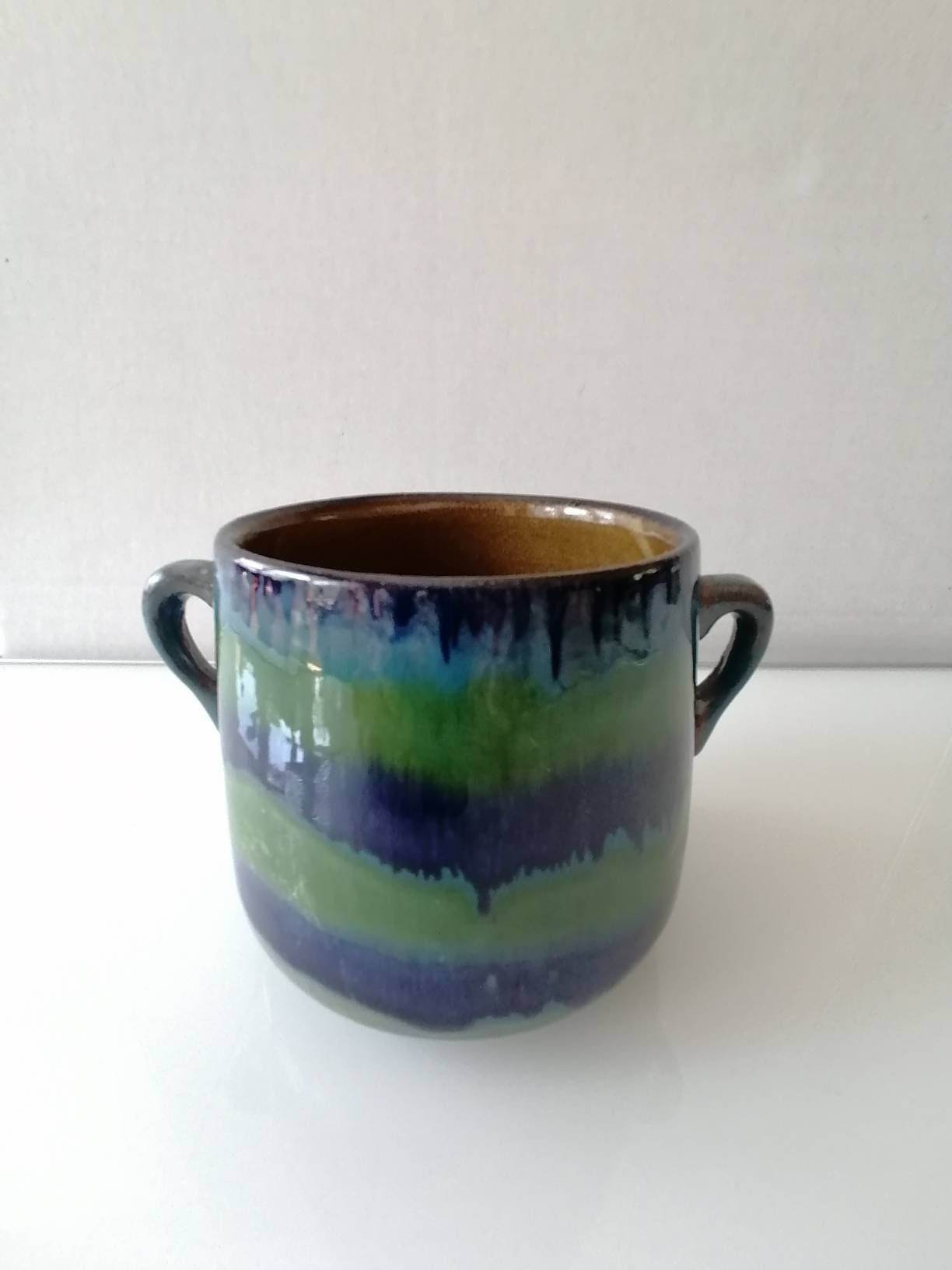 Vulcania Italian Pottery Pot Crock Handles Terracotta Blue - Etsy