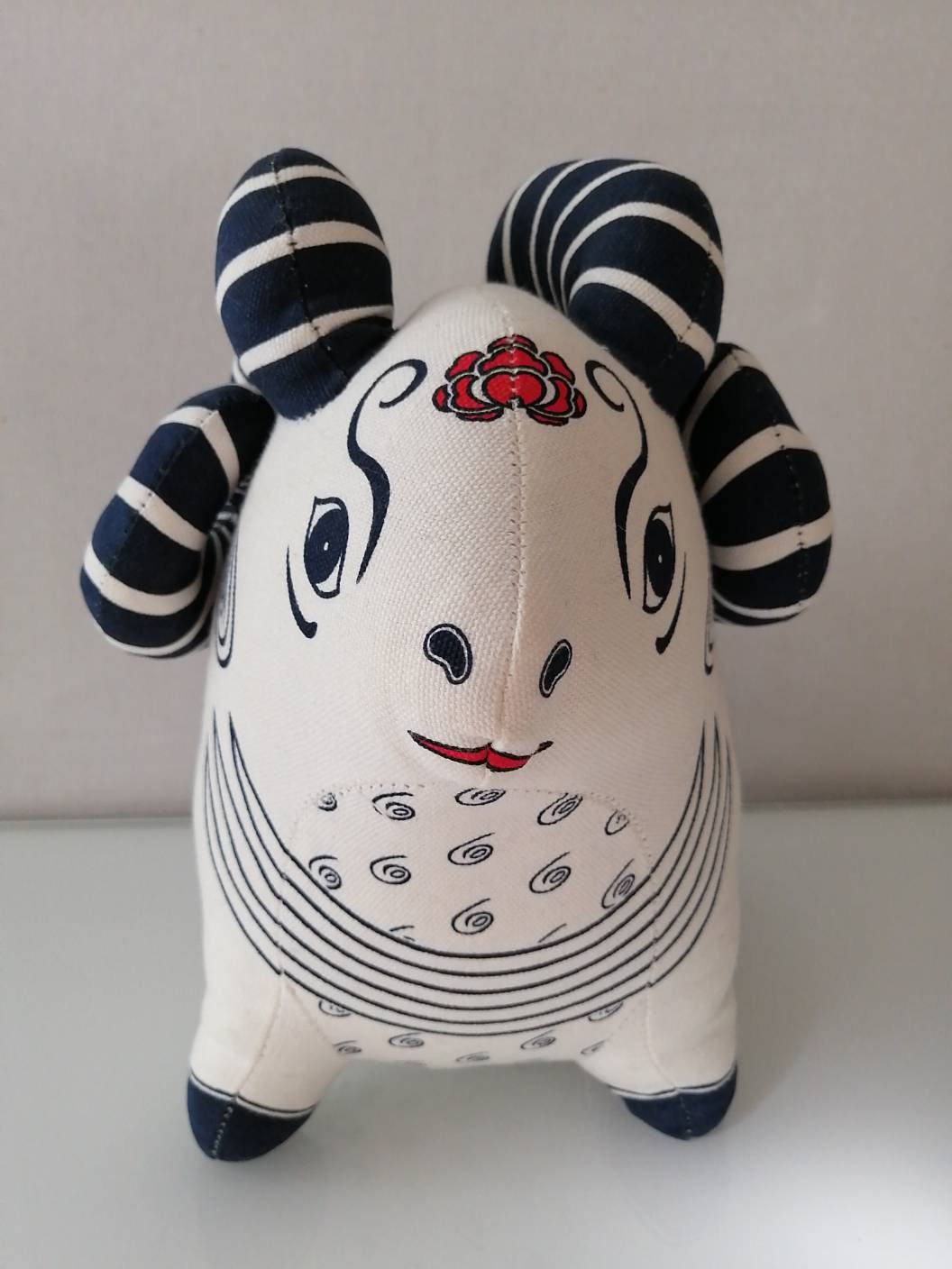 Vintage White, Blue and Red Stuffed Animal, Buluo Asian Chinese Zodiac ...