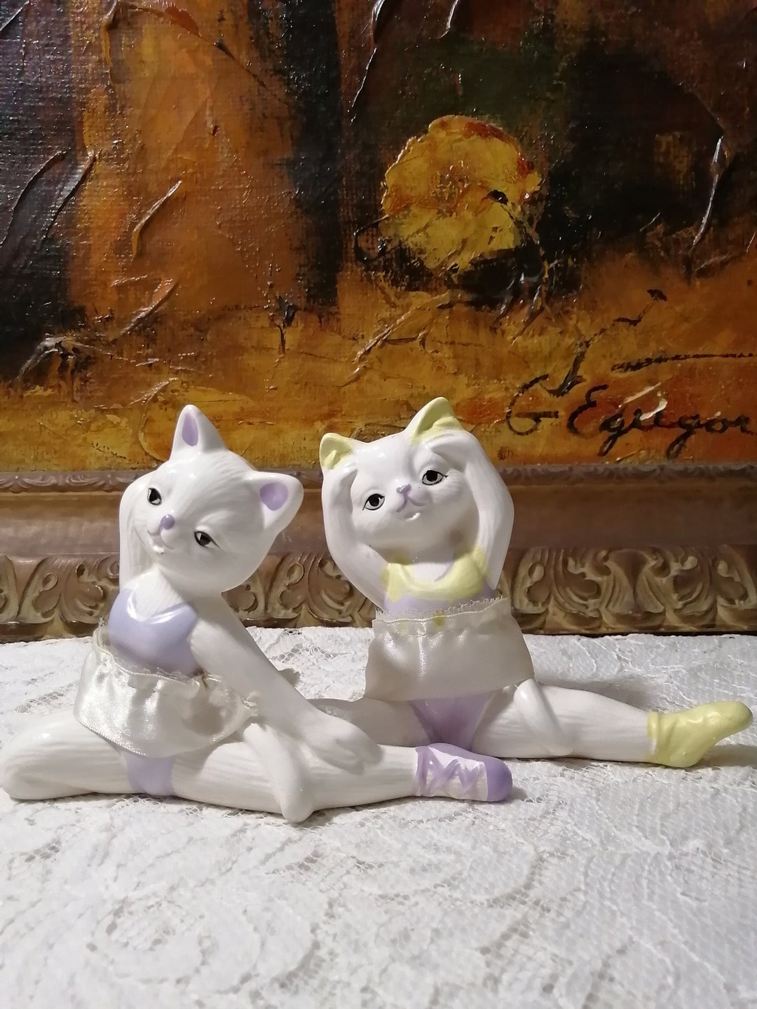 Two Ballet Kitties, Dancing Cats, Ceramic Figurines of Ballet Kittens ...