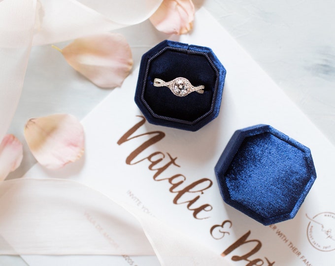 Blue Velvet Ring Box, Proposal Ring Box, Engagement Ring Box, Velvet ...