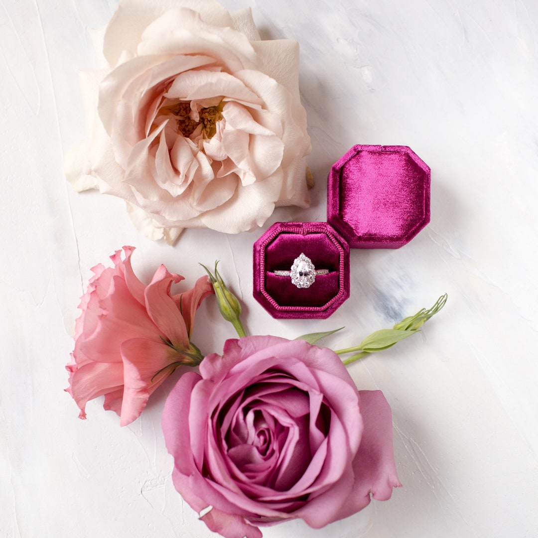 Dark Pink Velvet Ring Box, Proposal Ring Box, Engagement Ring Box ...