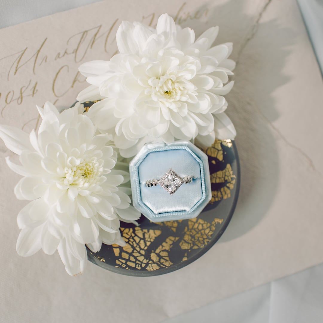 Light Blue Velvet Ring Box, Proposal Ring Box, Engagement Ring Box ...