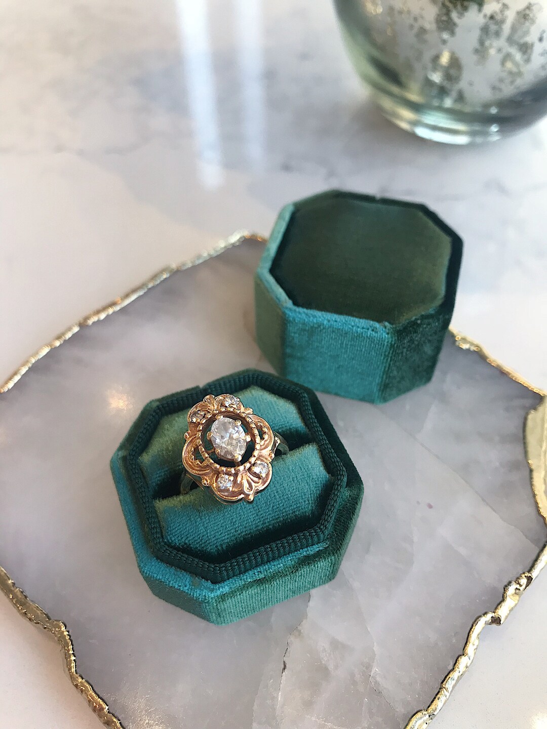 Green Velvet Ring Box, Wedding Ring Box, Proposal, Engagement Ring Box ...