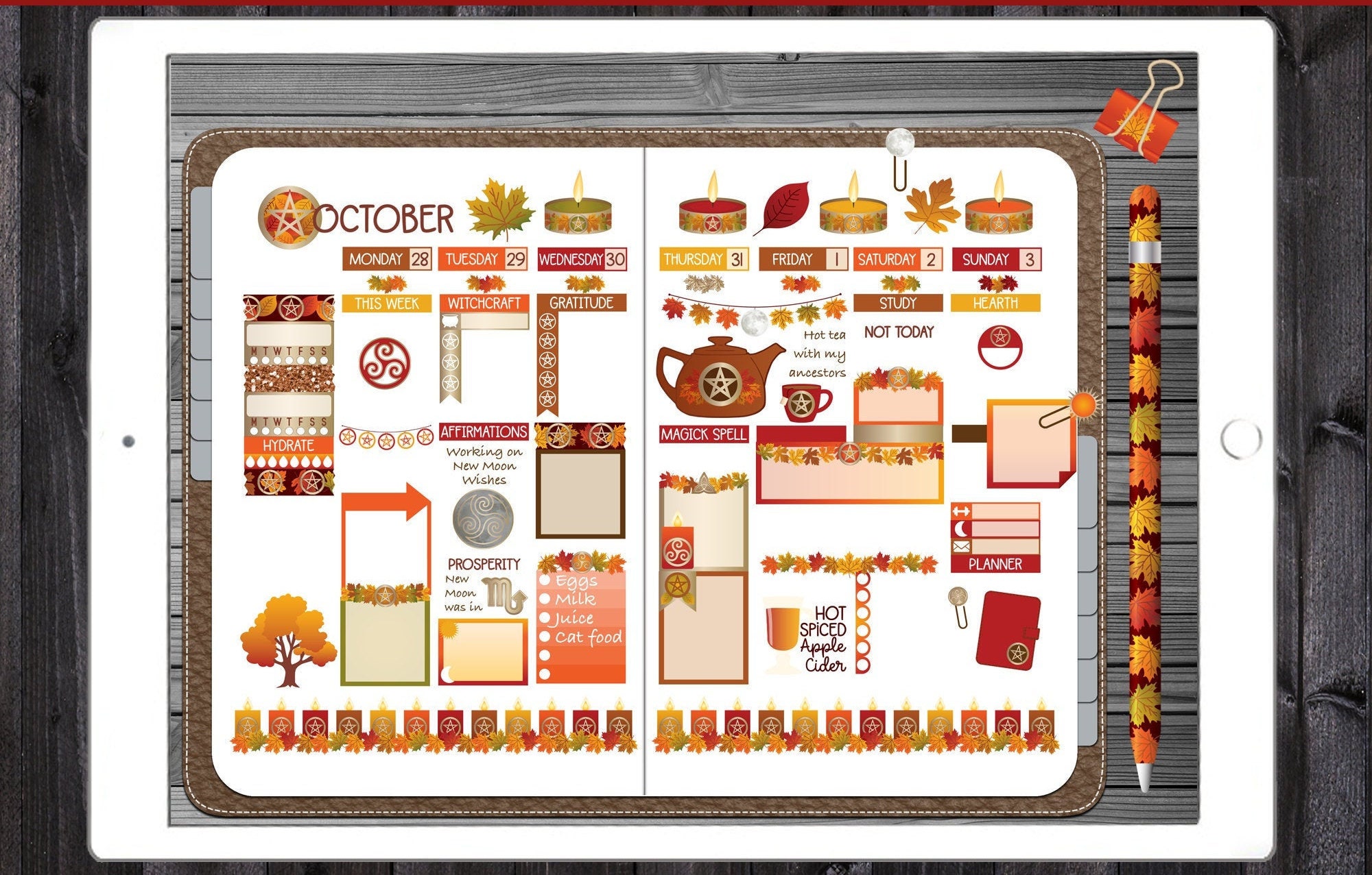 Digital Pagan Planner Stickers - Magickal Fall Leaves Mega Pack ...
