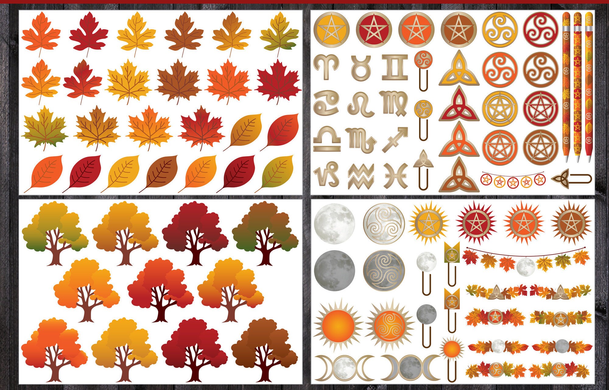 Digital Pagan Planner Stickers - Magickal Fall Leaves Mega Pack ...