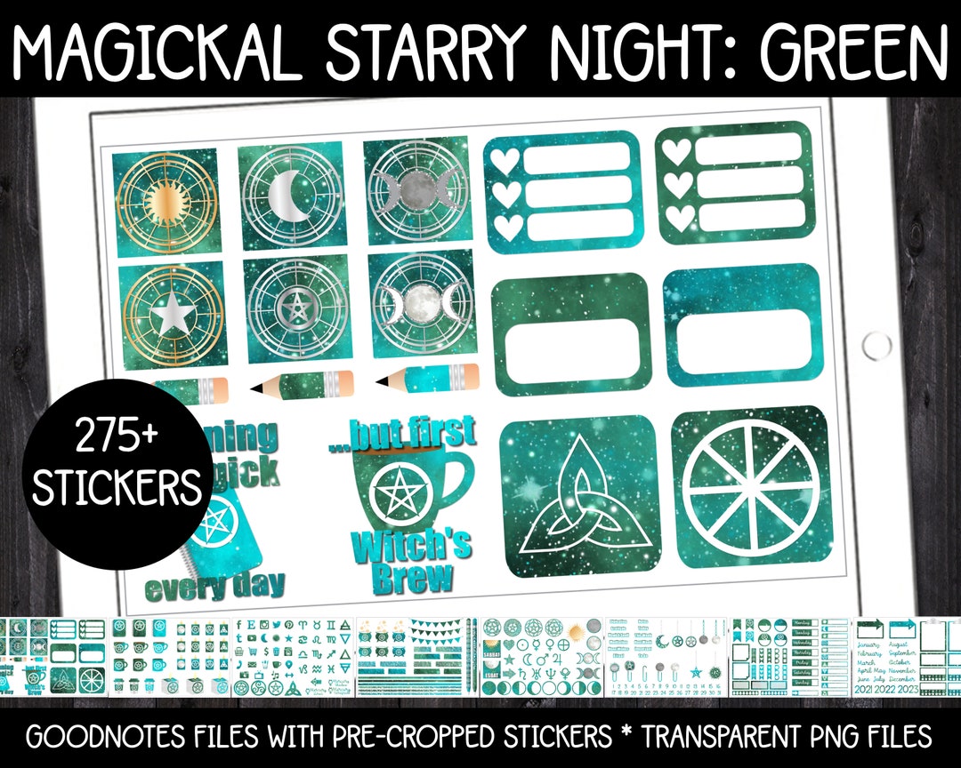 Digital Pagan Planner Stickers Magickal Starry Night: Green - Etsy