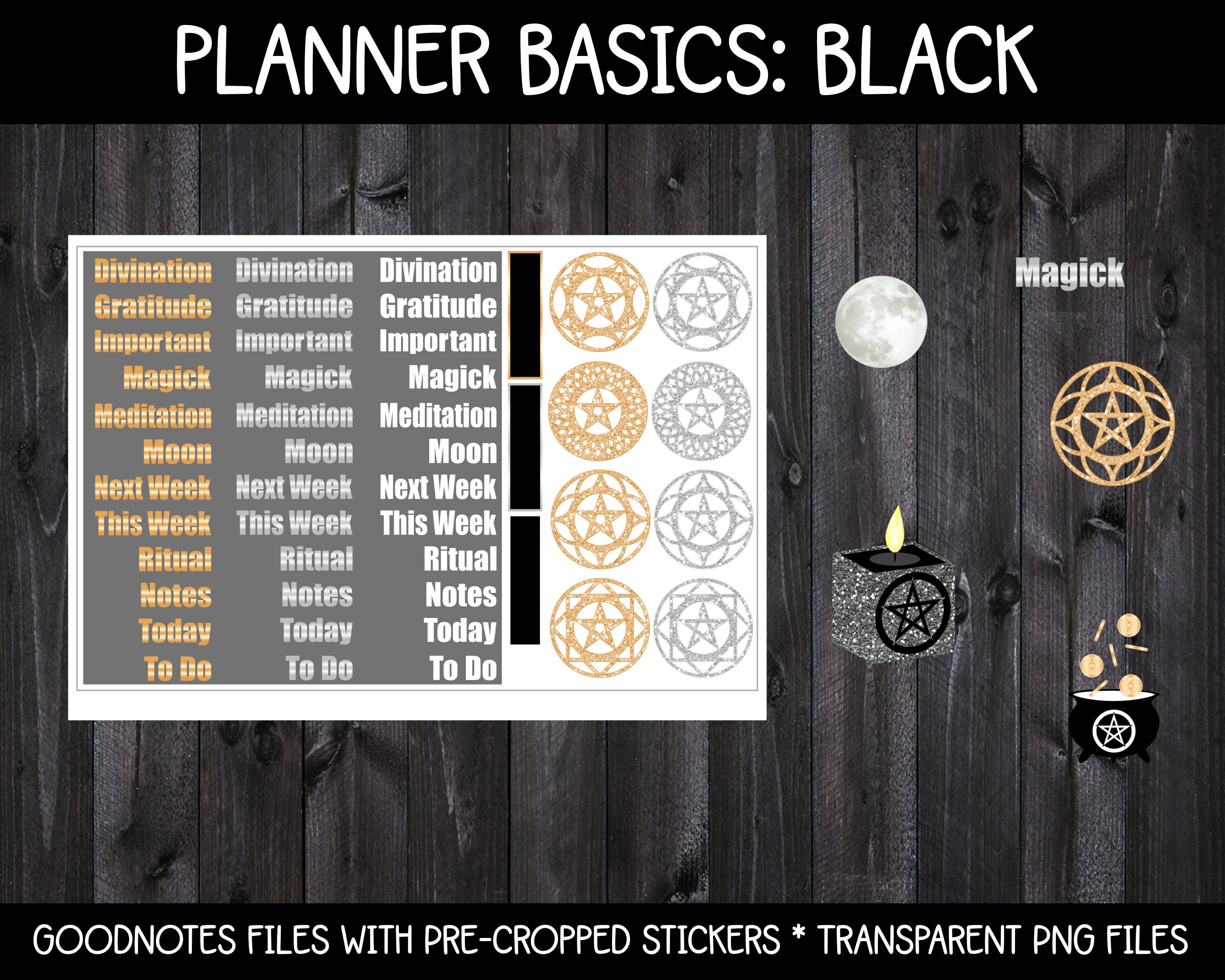 Digital Pagan Planner Stickers - Planner Basics:black - Etsy