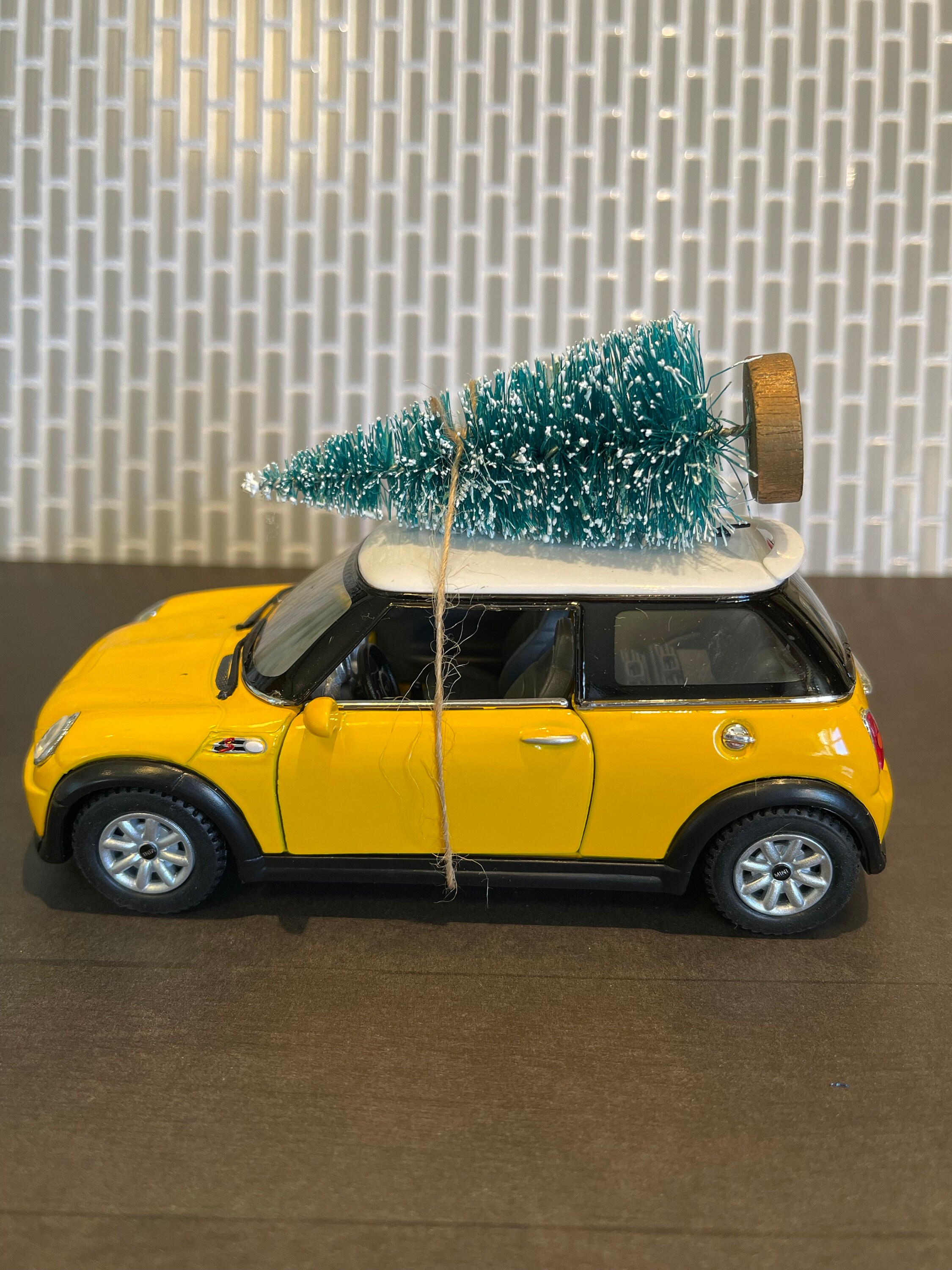Mini Cooper Yellow Mini Cooper S Bottle Brush Tree Ornament - Etsy